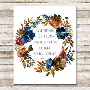 Psalm 107:1 Printable Quote Give Thanks to the Lord 5x7 8x10 11x14 ...