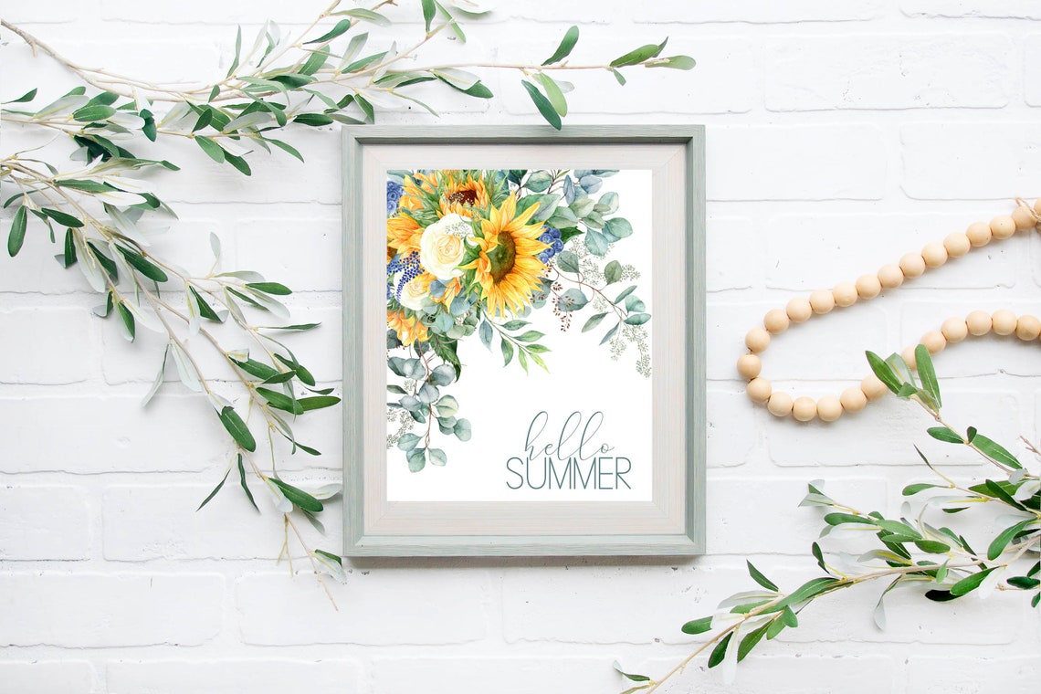 Hello Summer Printable Wall Art Summer Decor Sunflower Sign - Etsy