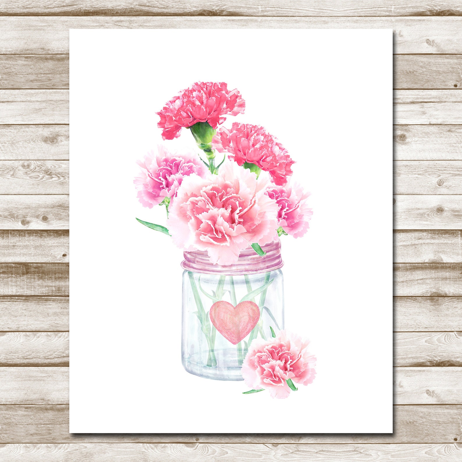 Pink Carnations Printable Art French Country Decor 5x7 8x10 | Etsy