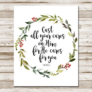 1 Peter 5:7 Printable He Cares for You Quote Bible Verse Sign ...