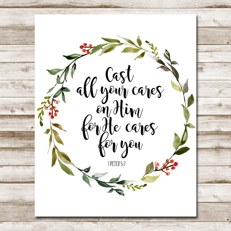 1 Peter 5:7 Printable He Cares for You Quote Bible Verse Sign | Etsy