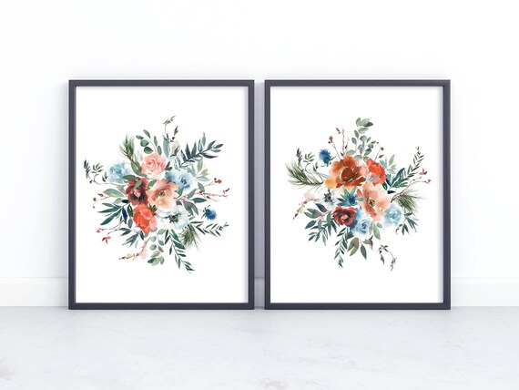 Floral Bouquet Printable Farmhouse Flowers Set of Two 8x10 and | Etsy