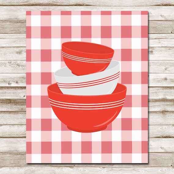 Vintage Bowls Printable Kitchen Printable Wall Art Red Bowls | Etsy