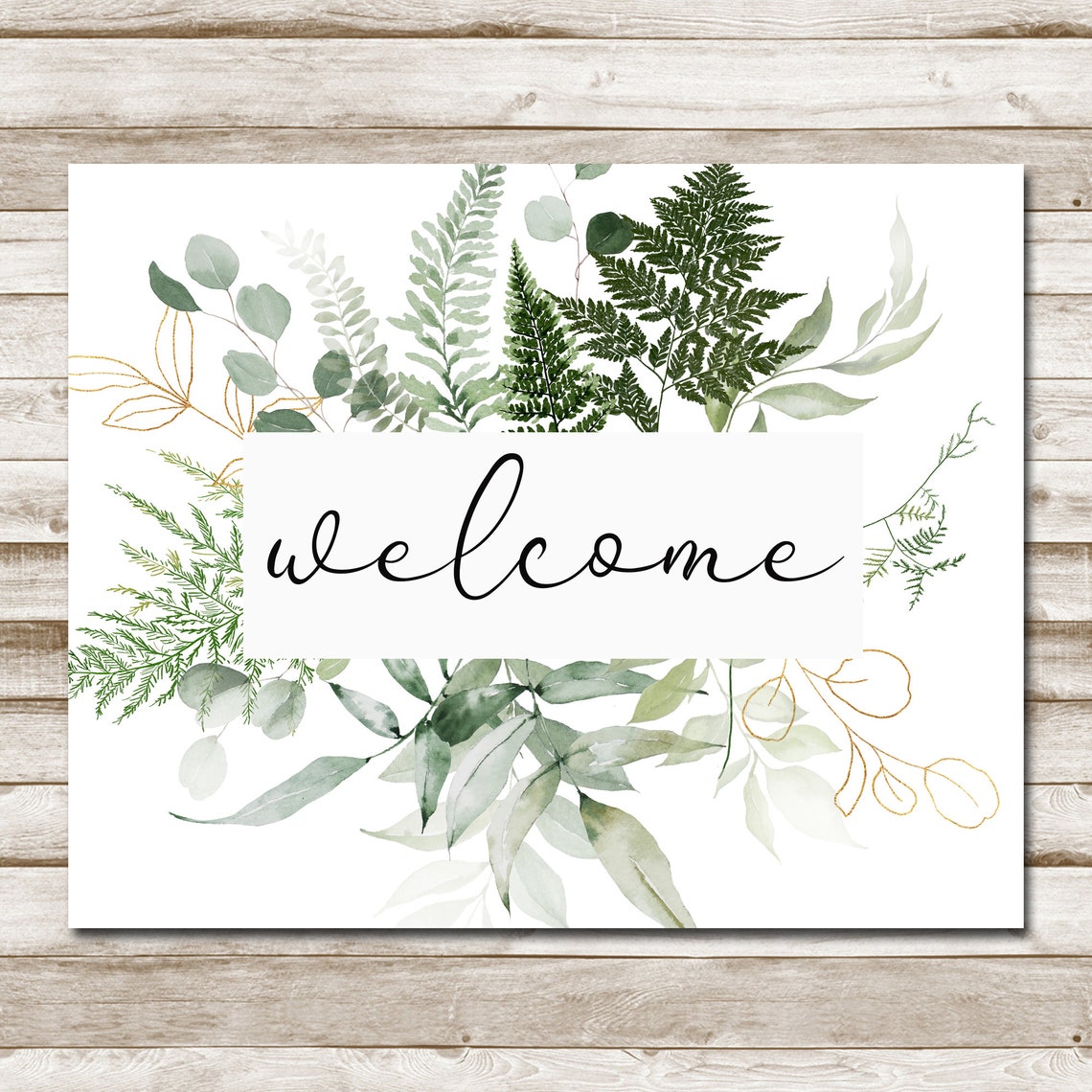 Welcome Printable Greenery Home Wall Art Office Decor Fern - Etsy