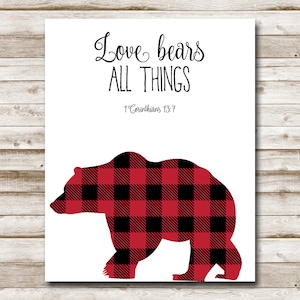 Love Bears All Things Bible Verse Printable Woodland Decor 5x7 - Etsy