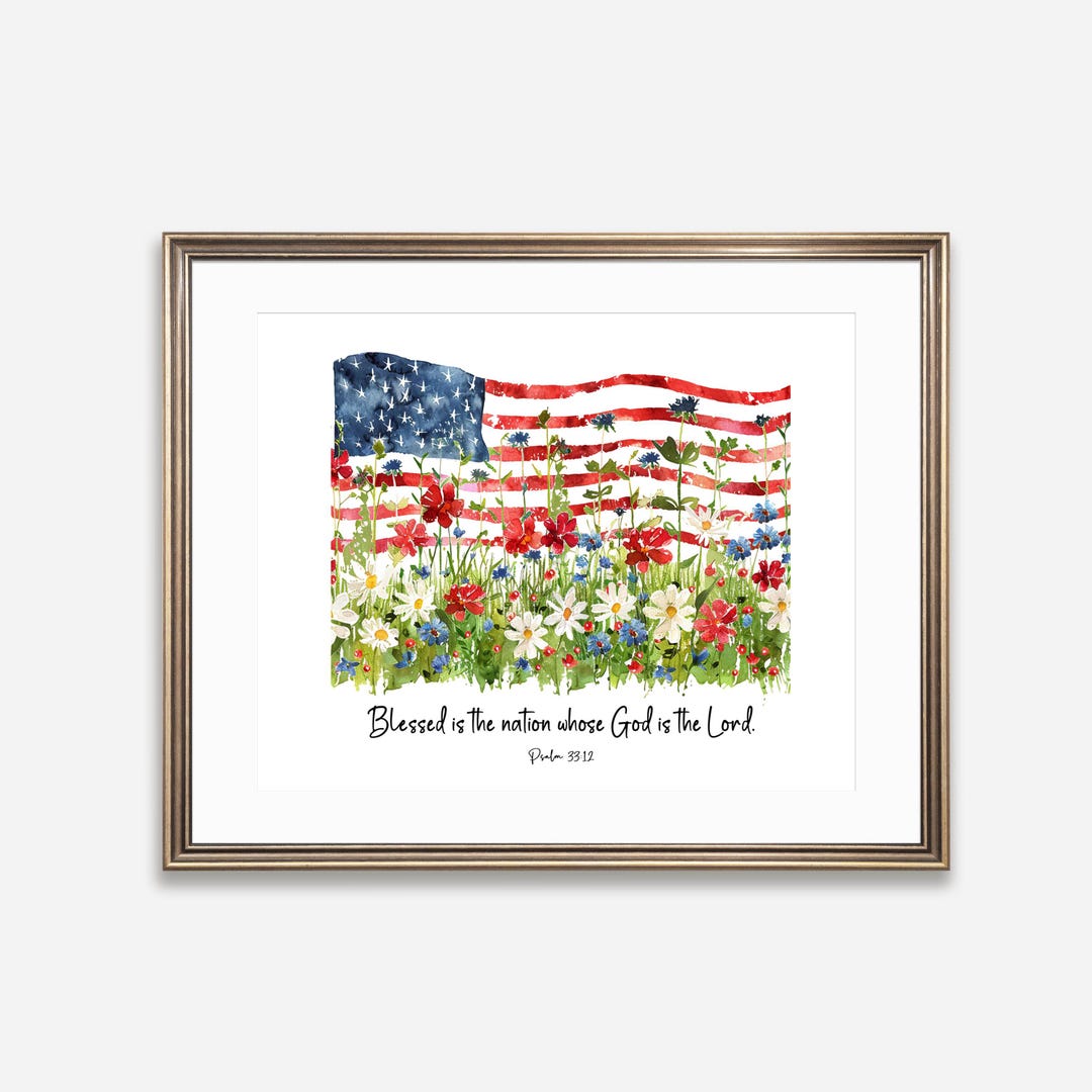 Psalm 33:12 Printable Wall Art Fourth of July Decor 5x7 8x10 11x14 ...