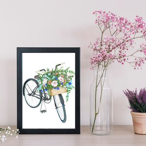 Floral Black Bicycle Printable Vintage Bike Art Flower Basket Farmhouse ...