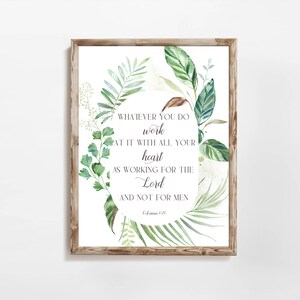 Colossians 3:23 Printable Wall Art Scripture Sign Botanical Frame Decor ...