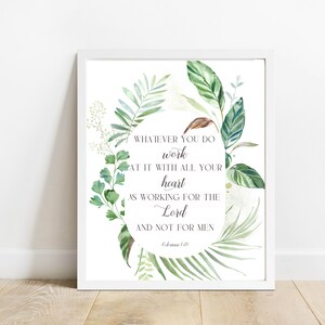 Colossians 3:23 Printable Wall Art Scripture Sign Botanical Frame Decor ...