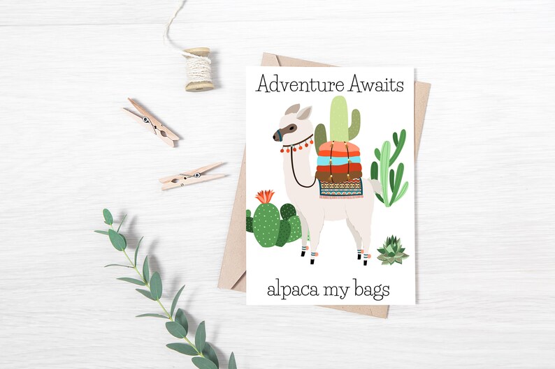 Adventure Awaits Alpaca My Bags Printable Llama Wall Art Travel Print ...