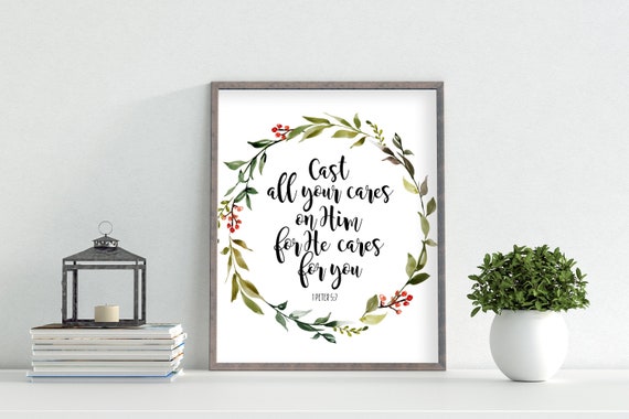 1 Peter 5:7 Printable He Cares for You Quote Bible Verse Sign | Etsy