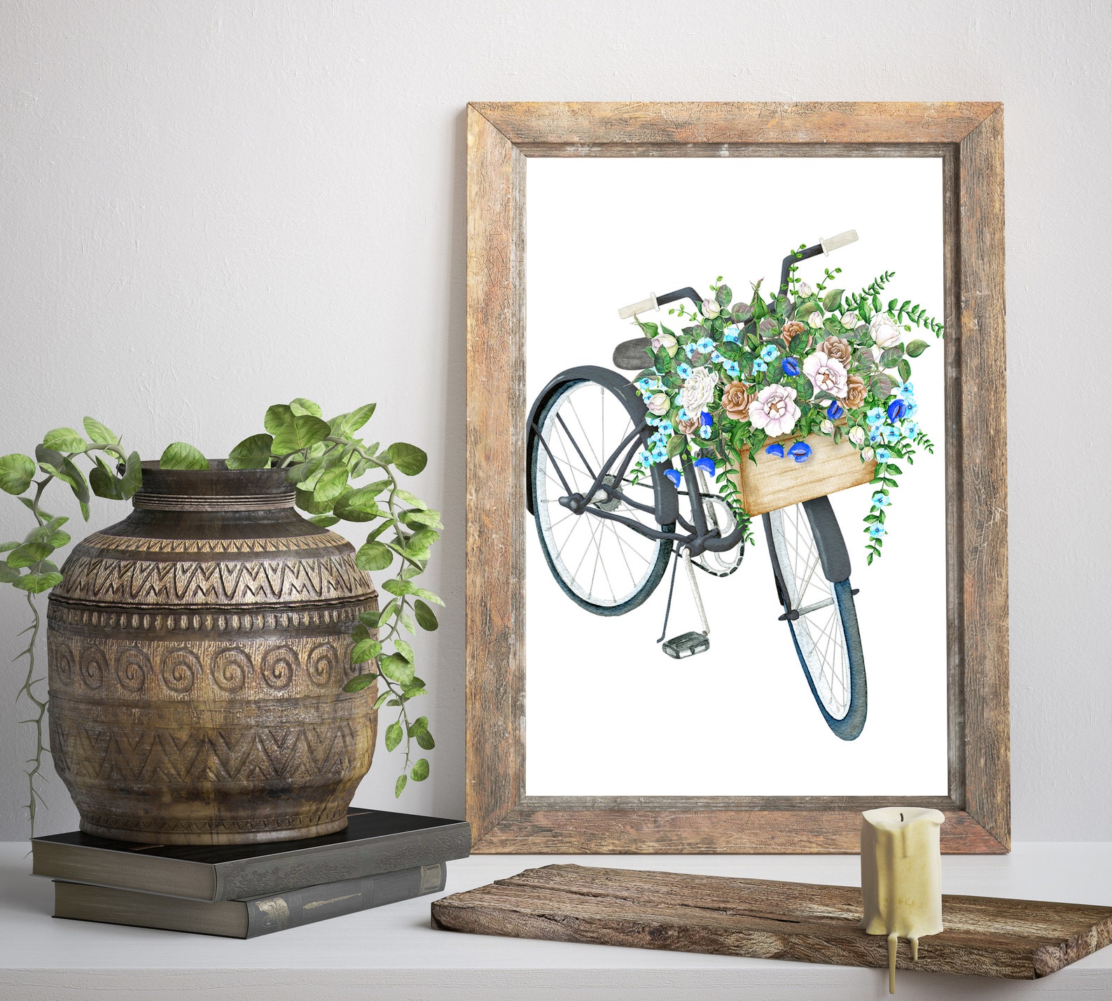 Floral Black Bicycle Printable Vintage Bike Art Flower Basket | Etsy