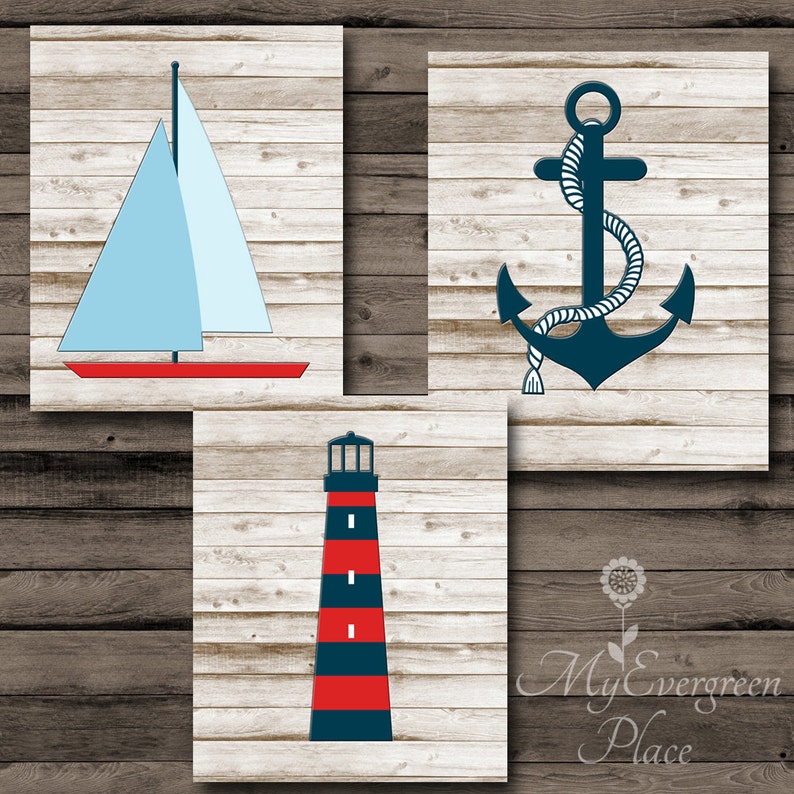 Nautical Printable Nautical Wall Art Set Home Decor Beach | Etsy