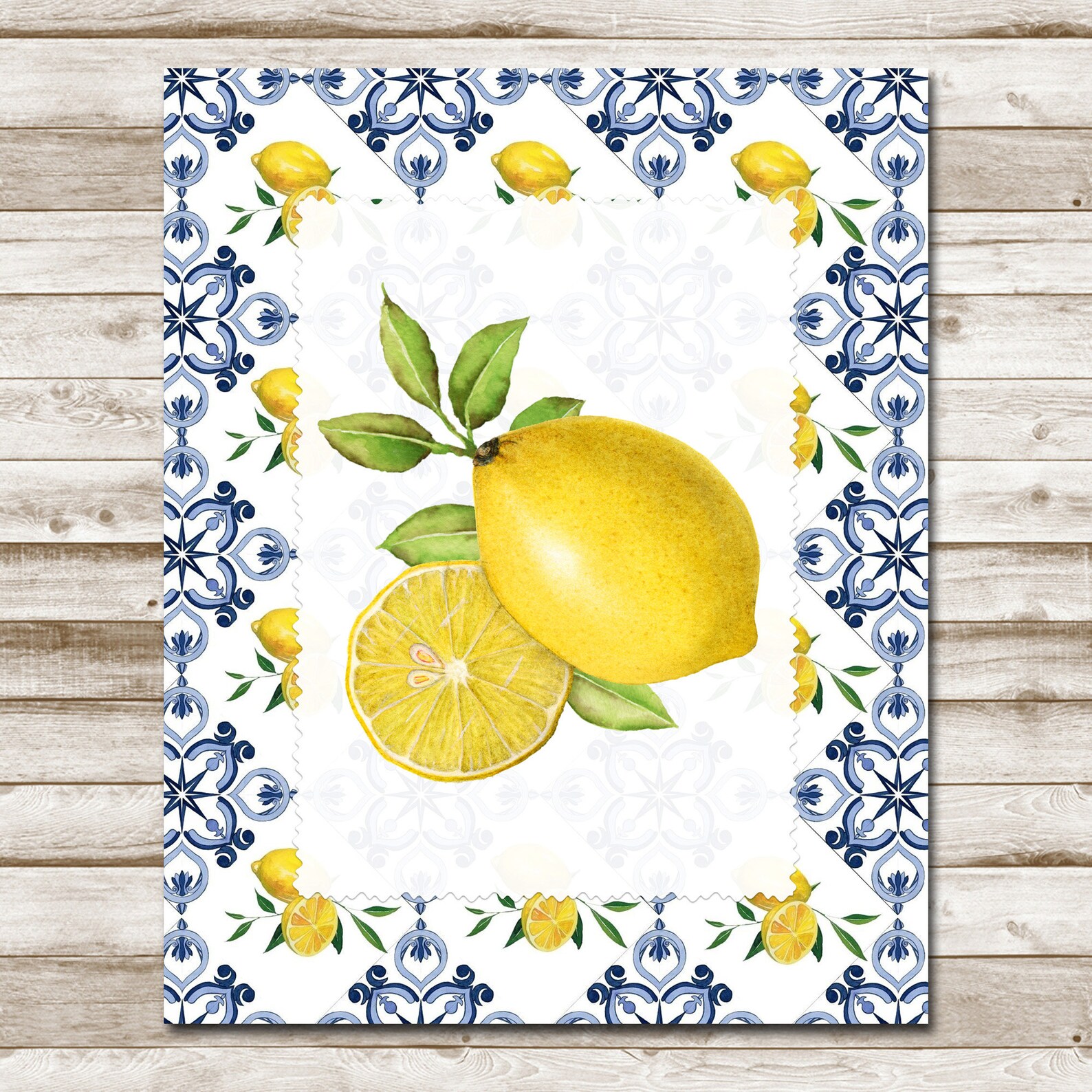 Lemons and Blue Tile Printable Vintage Kitchen Sign 5x7 8x10 - Etsy