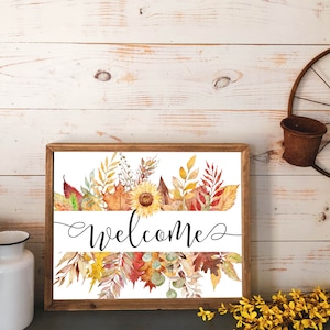 Welcome Fall Printable Wall Art Fall Leaves Sign 5x7 8x10 11x14 16x20 ...