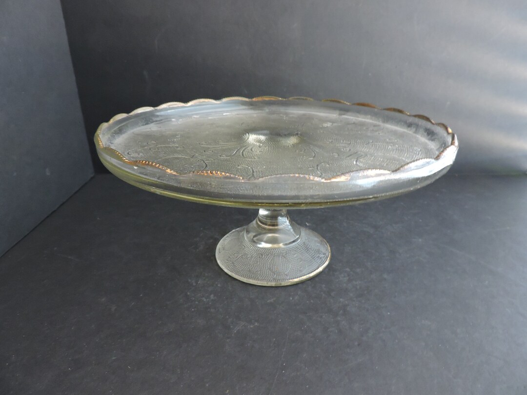 Harp Cake Pedestal Pressed Glass Vintage Jeanette Glass Lyre 1950's ...