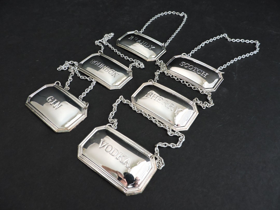 Silver Plated Decanter Tags | Vintage Liquor Name Labels | Drink Labels ...