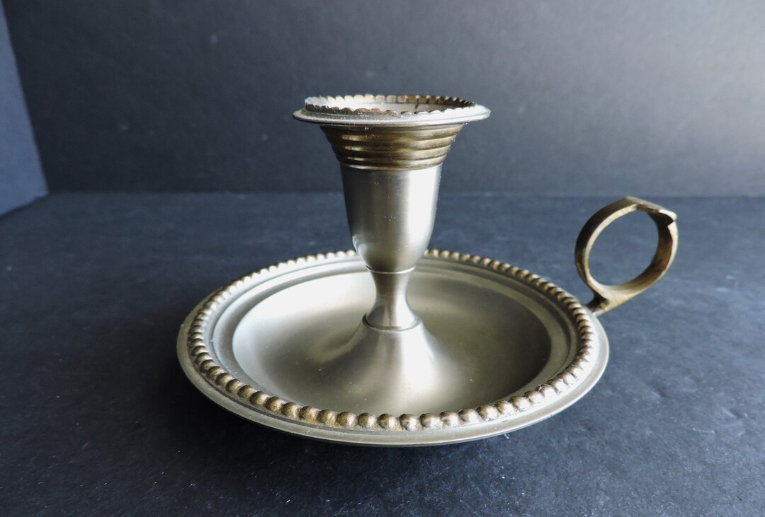 Pewter Short Candle Holder Finger Hold Chamber Candlestick Side Table ...