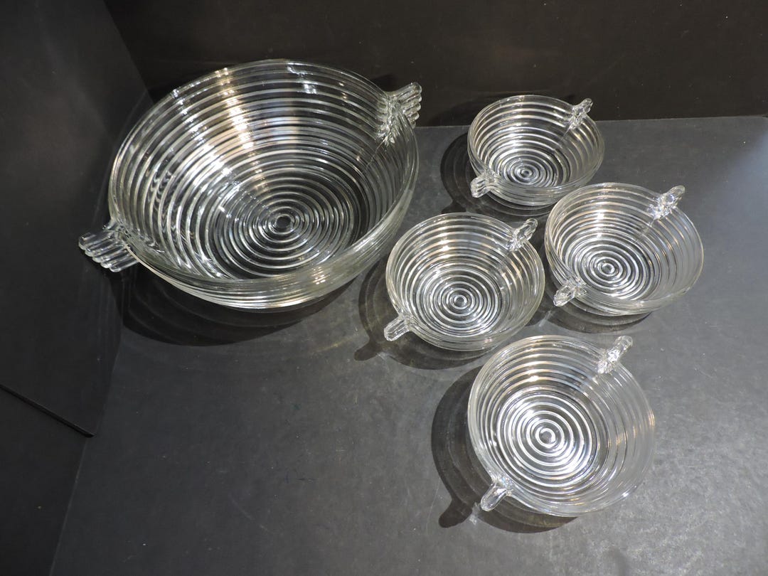 Manhattan Depression Glass Dessert Bowl Set Vintage Anchor Hocking ...