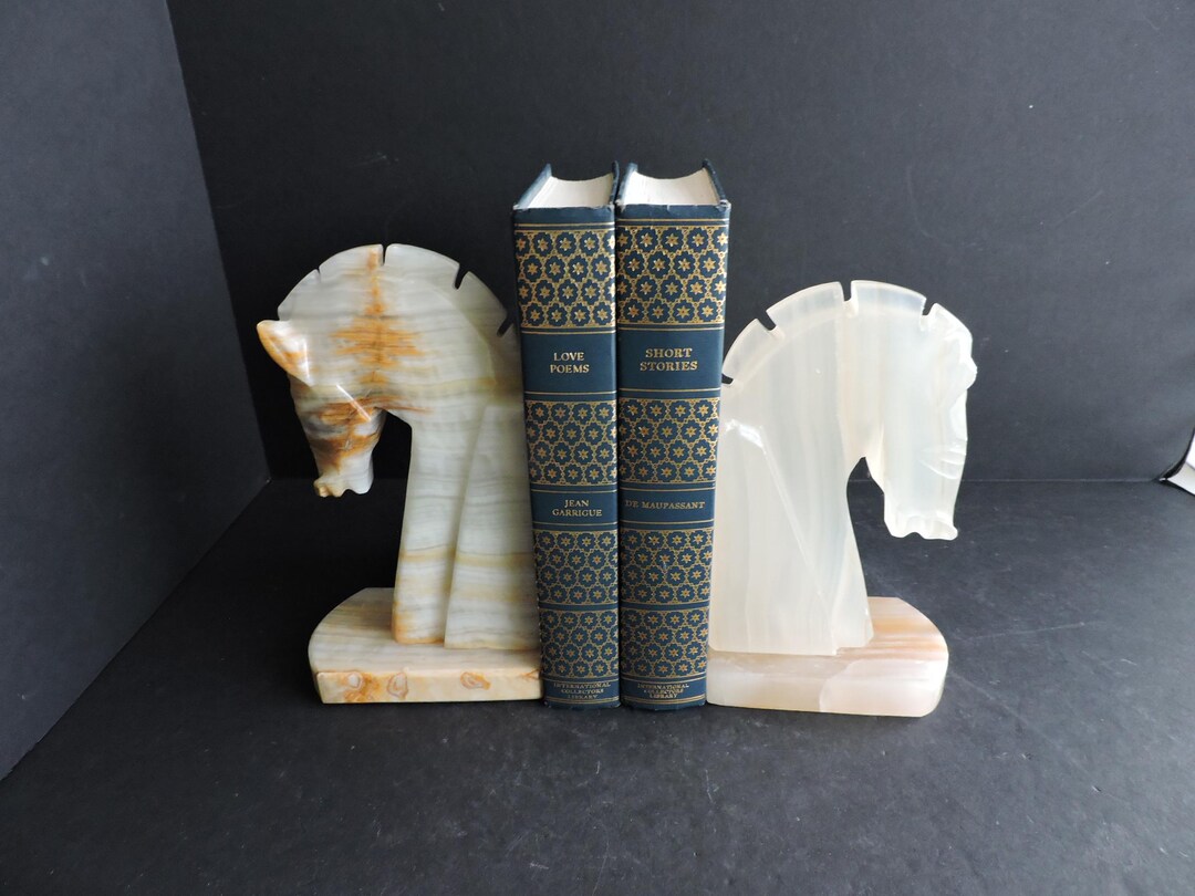 Marble Horse Bookends Vintage Antique Equestrian Bookshelf Office Decor ...