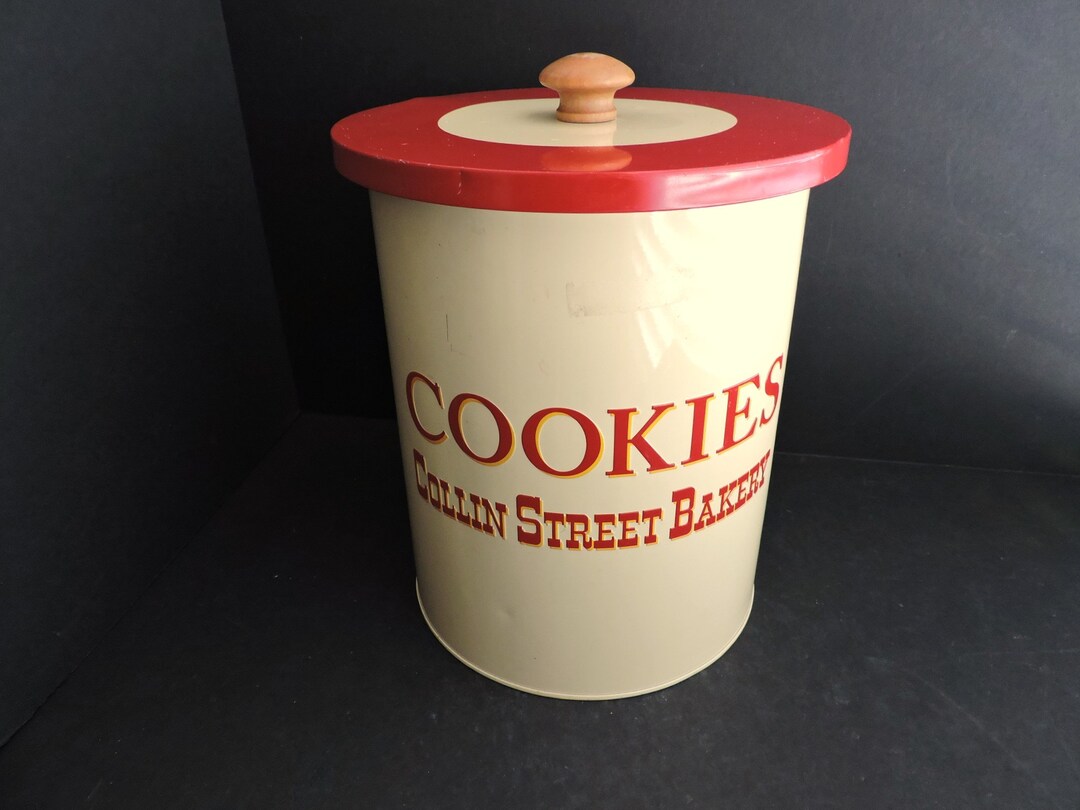 Large Vintage Cookie Tin Collins Street Bakery Metal Can Retro Texas ...