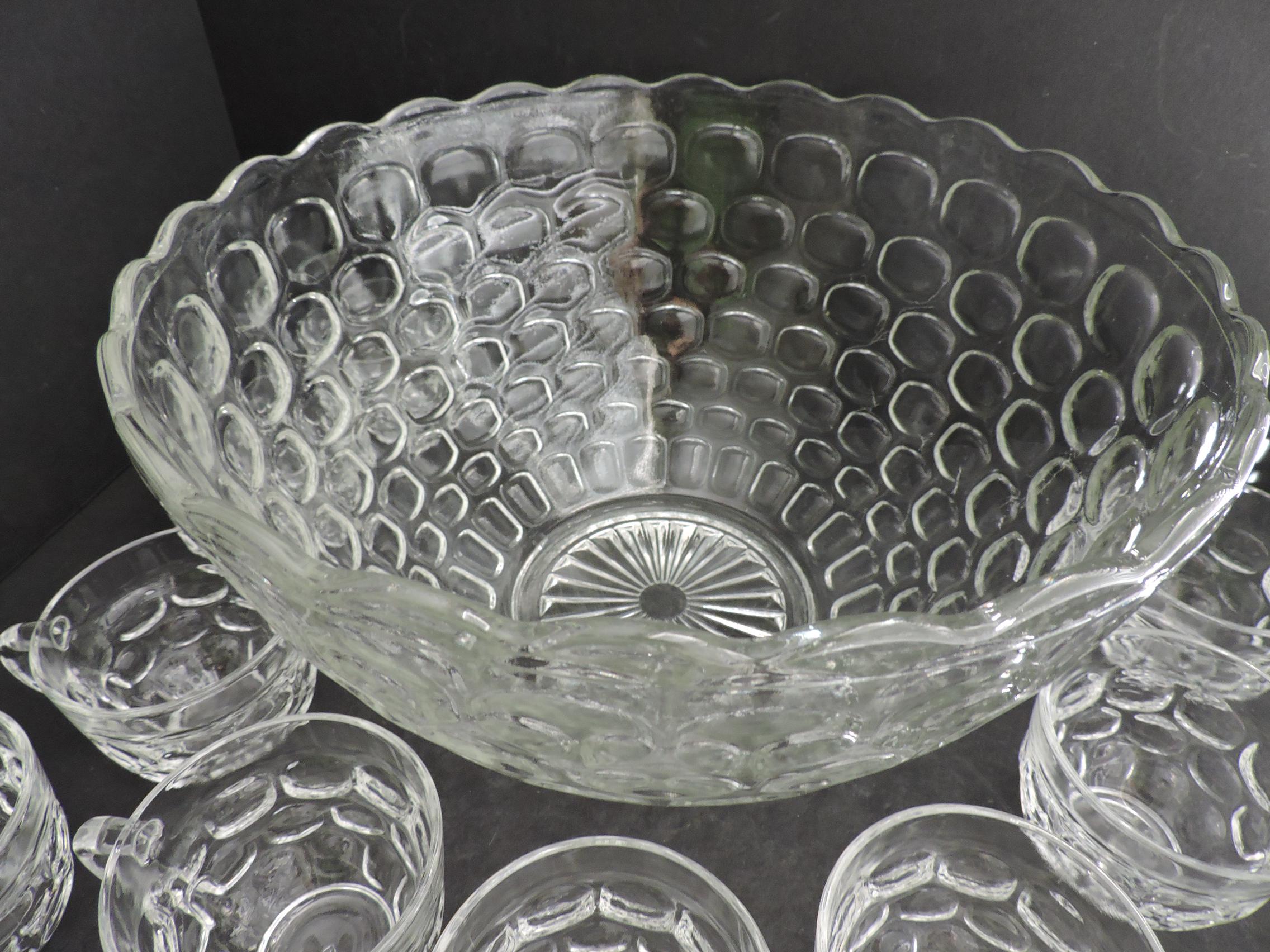 Glass Punch Bowl Set Vintage 1960's Federal Yorktown Party Drink Server ...
