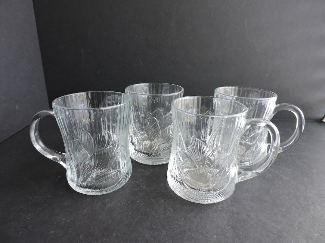 Arcoroc Glass Coffee Mugs Set of 4 Crocus Flower Cups With Handle ...