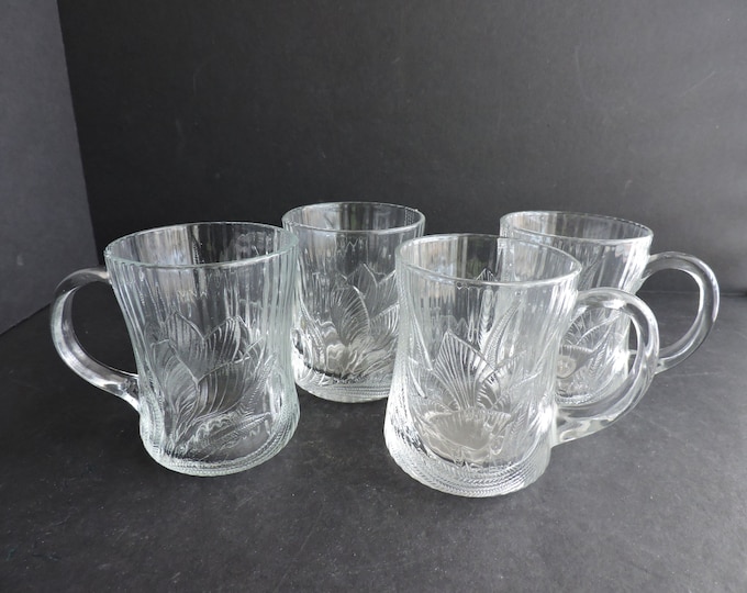 Arcoroc Glass Coffee Mugs Set of 4 Crocus Flower Cups With Handle ...