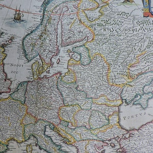 Europe Map Reproduction of 1665 Vintage Style Geographical Continent ...