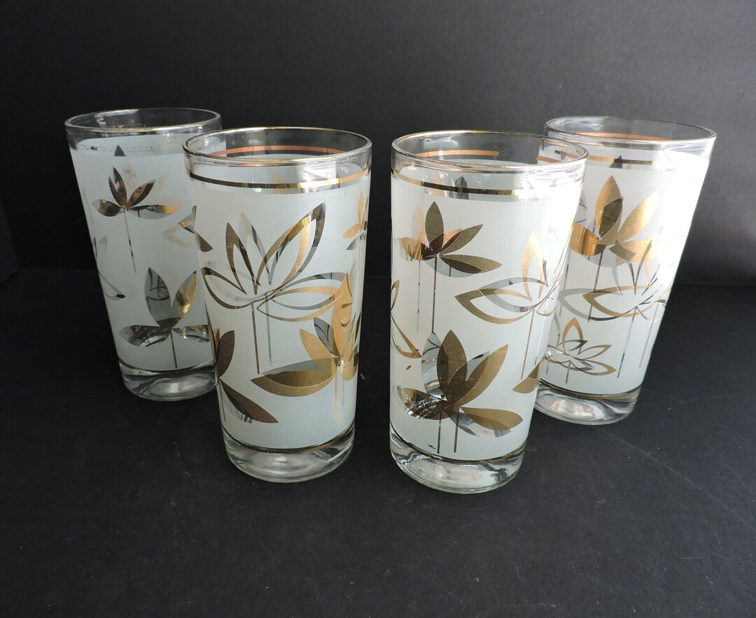 Mid Century Frosted Drinking Glasses Set of 4 Retro Kitchen Bar Glass ...