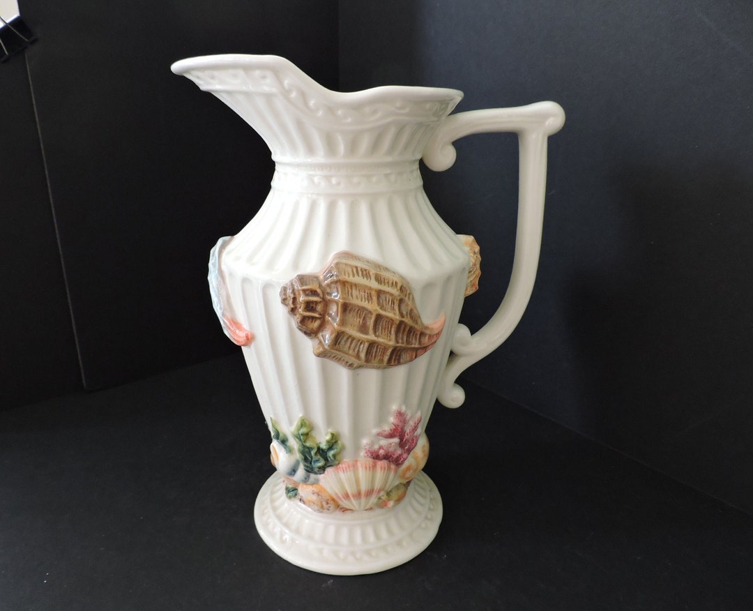 3D Shells Seaside Ceramic Pitcher Colorful Kitchen Decor Beachy ...