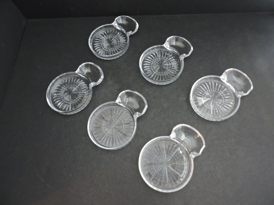 Vintage Glass Coasters With Spoon Rest Set of 6 Glass Drink Tea Trivets ...