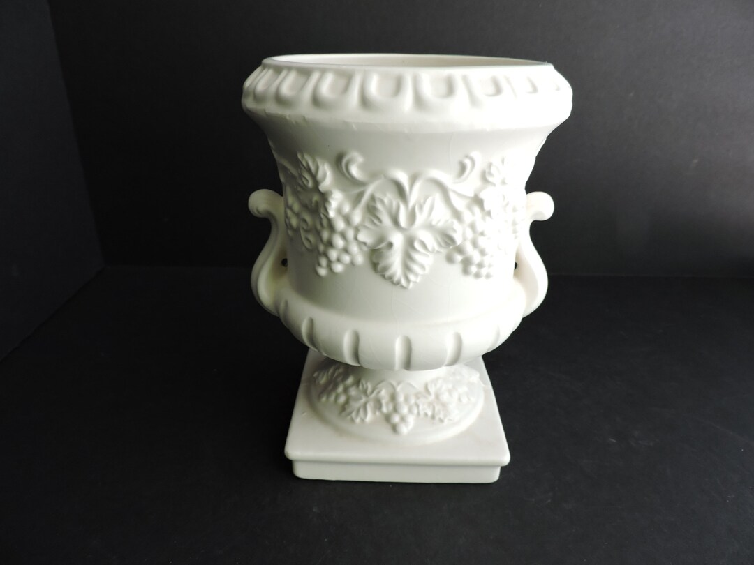 Inarco Planter Vintage Urn White Grapes Ceramic Pedestal Planter Indoor ...