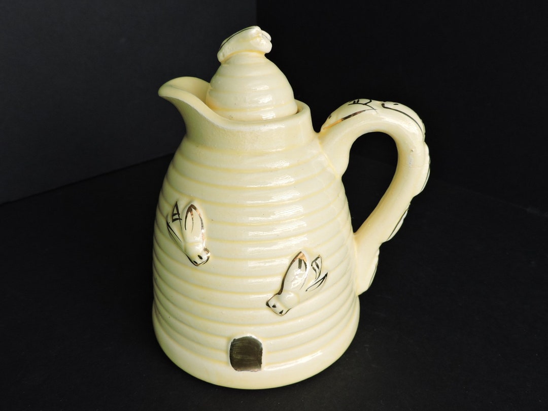 Yellow Ceramic Honey Pot Vintage Ceramic Syrup Container Bee Jar ...