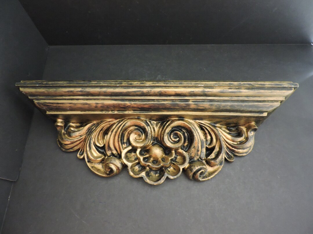 Gold Scrolls Wall Shelf | Vintage Designer Decor for Display and ...
