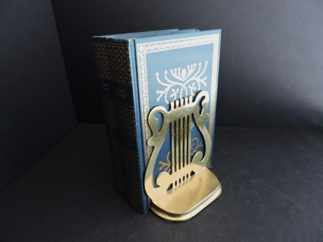 Brass Music Lyre Bookends Vintage Book Holders Ornate Gold Bookshelf ...