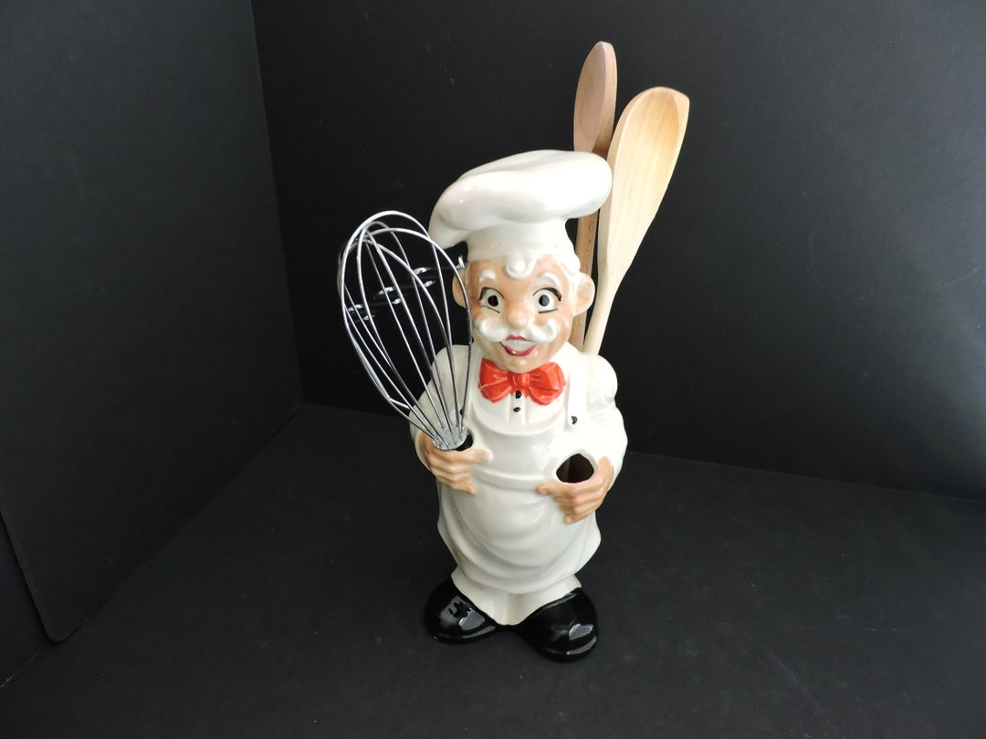 Chef Ceramic Utensil Holder Kitchen Cook Caddy Container ...