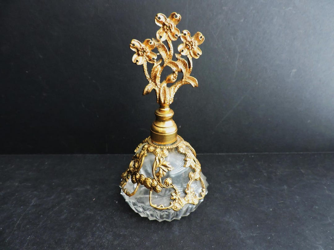 Gold Filigree Glass Perfume Bottle Vintage Fragrance Container With ...