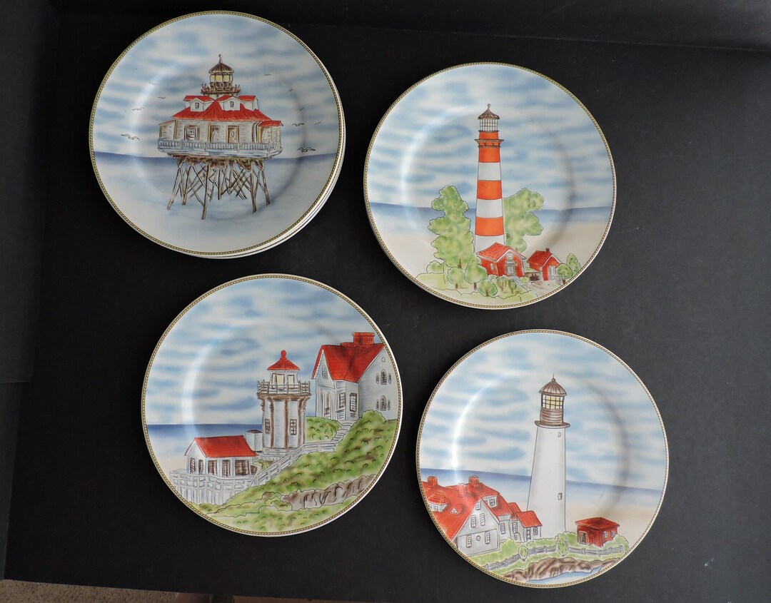 Vintage Lighthouse Decorative Plates, Coastal Cottagecore Wall Decor ...