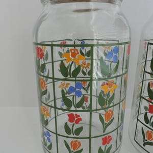 Glass Storage Jars With Colorful Flowers Set of 3 Vintage Kitchen ...