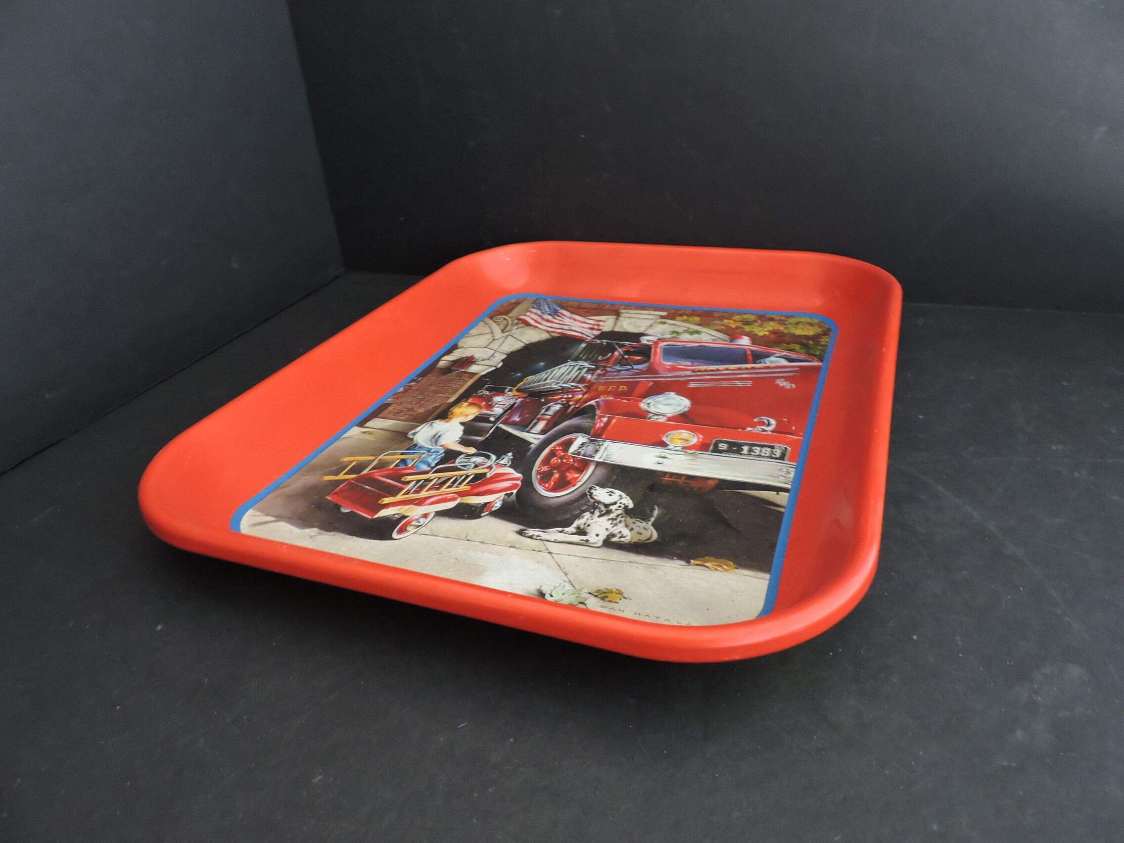 Red Fire Truck Metal Tray Rectangle Tin Serving Tray Kids Room Decor ...