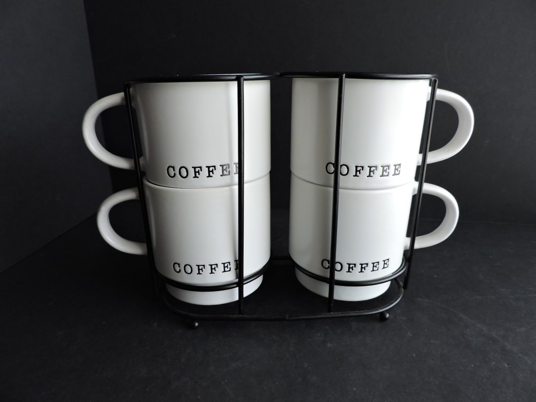 White Stacking Coffee Mugs Coffee Cup Tower Minimalist Kitchen Decor ...