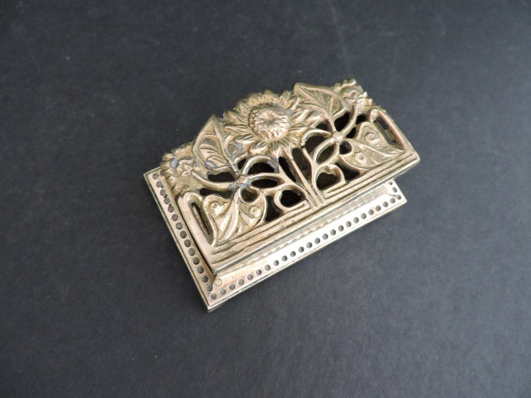 Brass Stamps Dispenser Vintage Stamp Roll Container Sunflower Floral ...