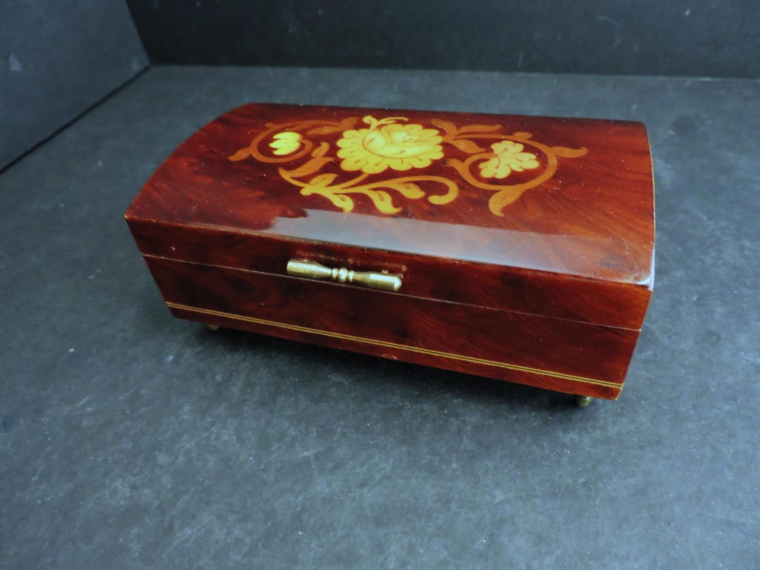 Music Box Inlaid Wood Italy Reuge Swiss Musical Jewelry Storage Plays ...