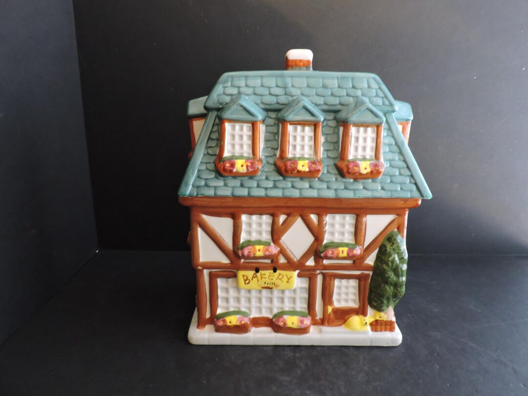 Bakery House Cookie Jar Ceramic Snack Container Storage Kitchen Decor ...