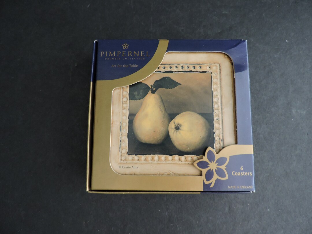 Pimpernel Pear Coasters Set of 6 Vintage Beverage Cork Trivets Coffee ...