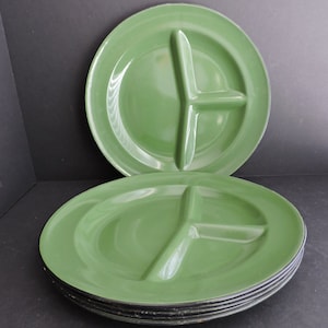 Vintage Green Enamel TV Dinner Plates - Divided Serving Dishes, Camping ...