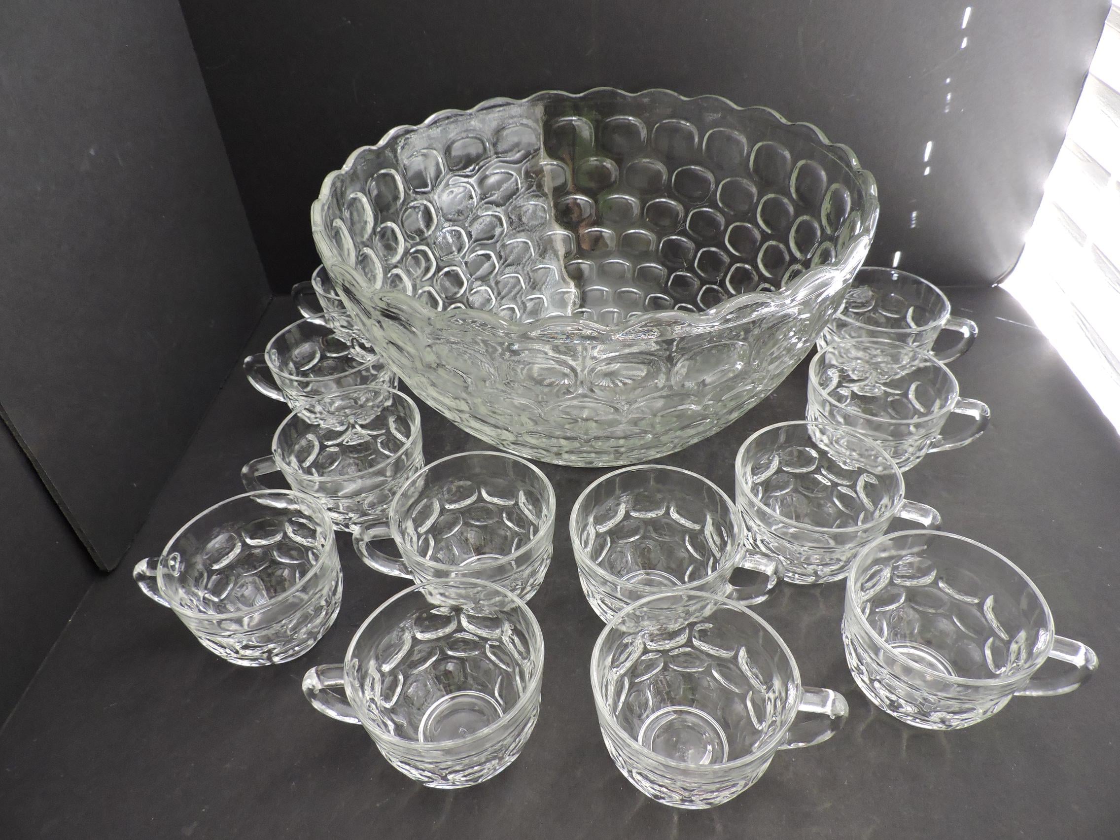 Glass Punch Bowl Set Vintage 1960's Federal Yorktown Party Drink Server ...