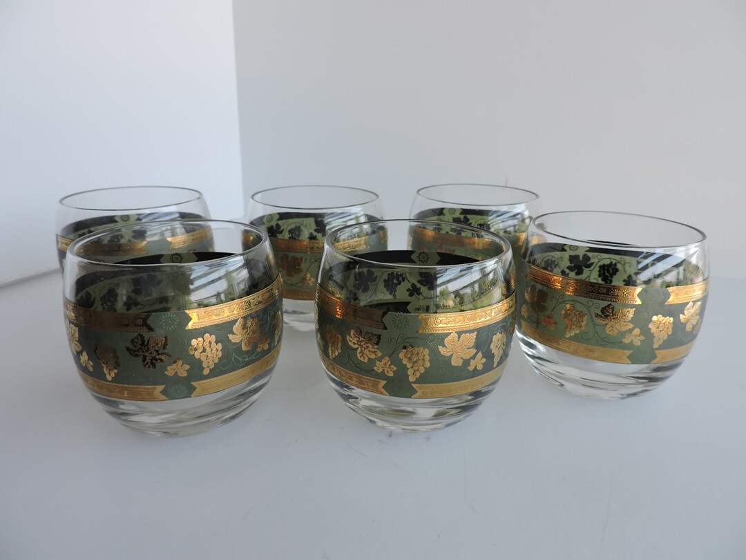 Roly Poly Glasses With Golden Grapes Bar Glass Tumblers Cera Lowball ...