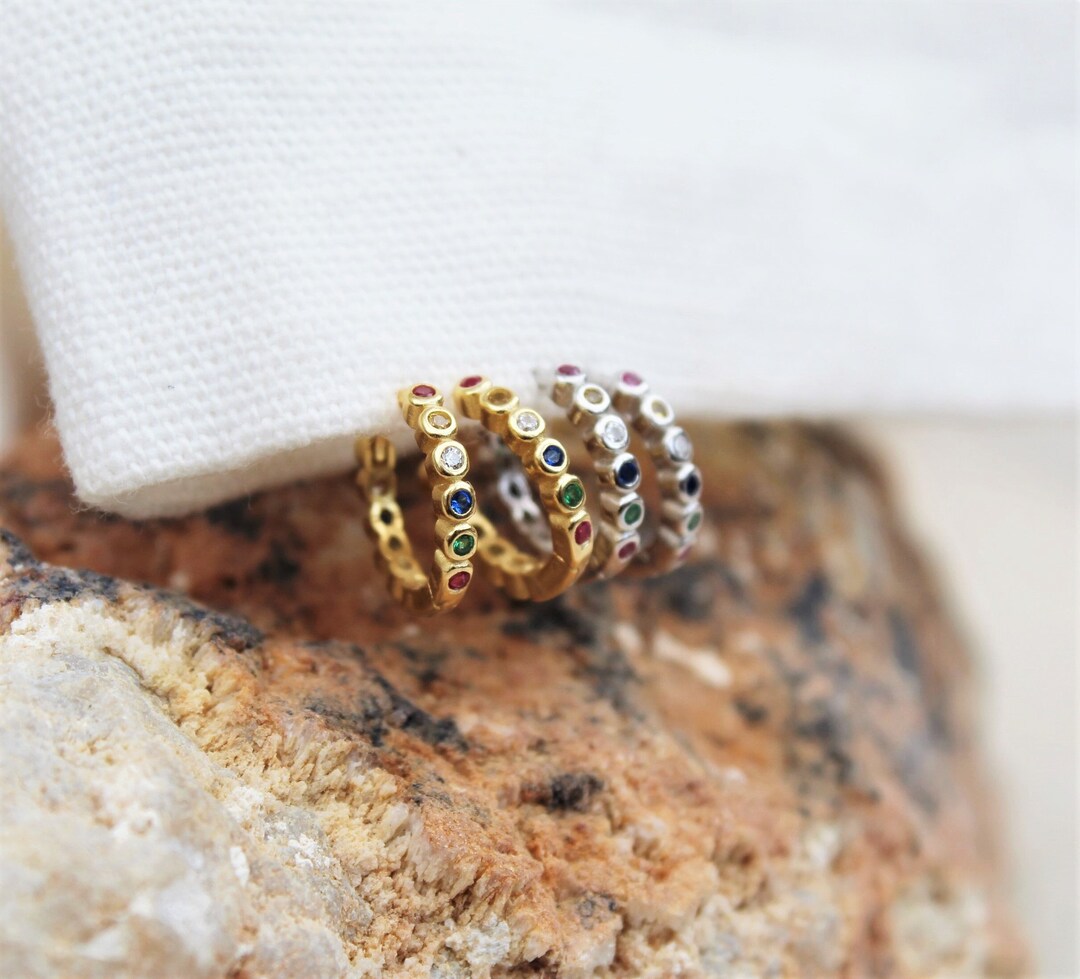 14k Gold Rainbow Huggies , Small Sterling Silver Rainbow Huggy Hoops ...